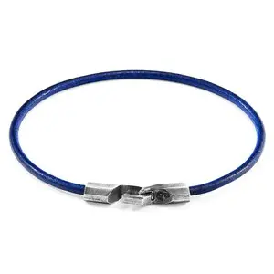 ANCHOR & CREW Talbot Leather Bracelet - Blue/silver