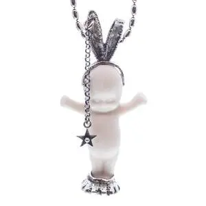 GEM KINGDOM Happy Baby Rebel Rabbit Necklace - Silver/white