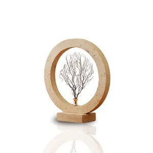 MARLETH Neutrals Travertine Tree Of Life Sculpture With Gold Detail - Yellow