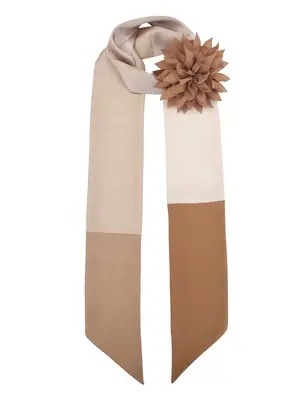 CAPITANA Neutrals / Noto Four-in-one Silk Scarf & Flower Set – Beige, Cream & Camel - Gold