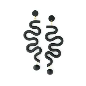 BY CHAVELLI Tube Squiggles Dangle Statement Earrings Black