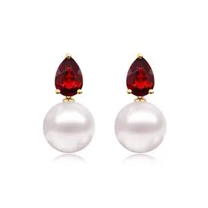 KAI FINE JEWELRY Convertible Garnet And Pearl Drop Earrings - Gold/red/white