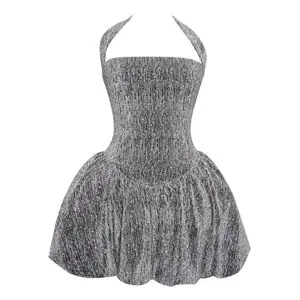 MISS CIRCLE NEW YORK Naomie Crystal Embellished Mini Dress - Silver