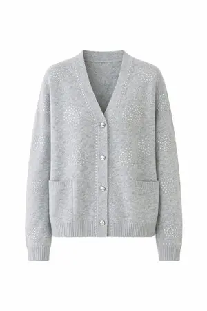 EXQUISE Embellished V-neck Cashmere Blend Cardigan