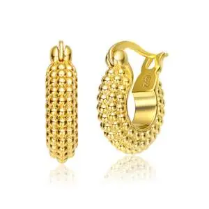 GENEVIVE Beaded Hoop Earrings - Gold