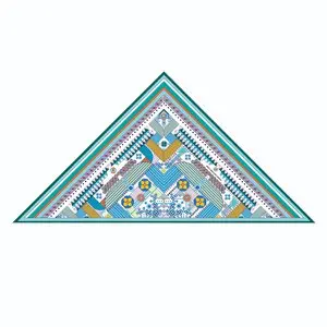 JESSIE ZHAO NEW YORK Blue / Green / Neutrals Double Sided Wool Silk Triangle Of Shapes Reconstruction - Blue/green