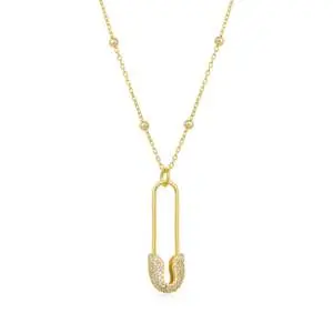 SPERO LONDON Pave Safety Pin Necklace - Gold