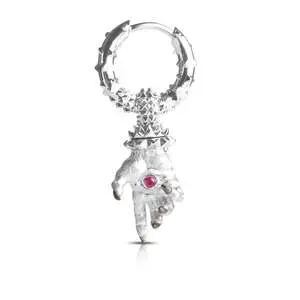 KASUN LONDON Hand Of The Protector July Ruby Earring - Silver