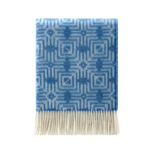 J.J.Textile Blue / White Retro Wool Throw - Blue/white