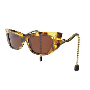 SABATINO Deluxe Leopard Acetate Sunglasses With Gold Tone Chain - Yellow