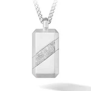AWNL Dog Tag Meteorite Stainless Steel Chain Necklace - Silver