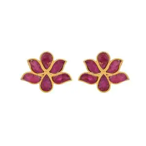 OPIUM JEWELS Gold Vermeil Ruby Water Lotus Stud Earrings - Gold/red