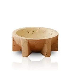 MARLETH Neutrals Handmade Travertine Decorative Bowl For Interior Display - Beige/brown