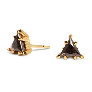 KASUN LONDON Trillion Stud Earrings With Smoky Topaz - Gold