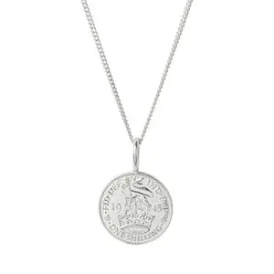 KATIE MULLALLY British Shilling Coin Charm Necklace - Silver