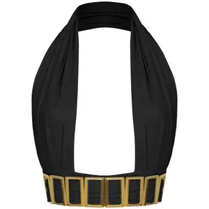 ANTONINIAS Petisa Halter Neck Bikini Top With Golden Details - Black