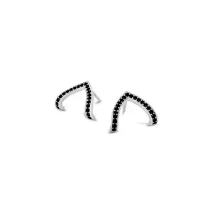 LUTIRO Pave Black Cz Wishbone Studs - Silver