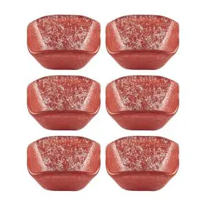 Turgla Home Glass Dinnerware Square Glass Ramekin Set Of Six - Red