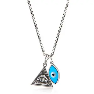 NIALAYA JEWELRY Necklace With Turquoise Evil Eye & Eye Of Ra Pendant - Silver