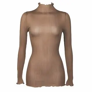 AROMATIQUE Ribbed Silk Turtleneck Top