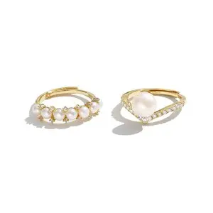 CLASSICHARMS Diamond Accent Pearl Ring Set - Gold