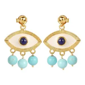 LILA RASA Evil Eye Dangle Earrings - Blue/gold