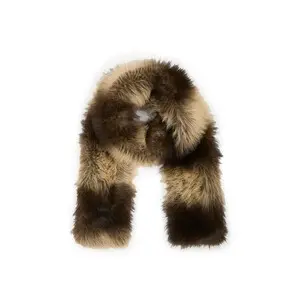Saachi White / Brown Faux Fur Statement Beige Scarf - White/brown