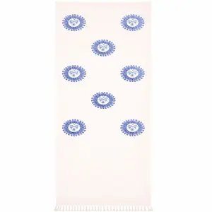 NUVV COLLECTION Blue / White Sun Faces Print Turkish Cotton Peshtemal - Blue/white