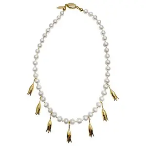 FARRA Freshwater Pearl And Flower Charm Necklace - White