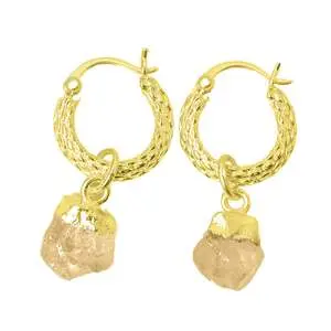 HARFI Gold Vermeil Raw Citrine Huggie Hoop Earrings - Gold/yellow