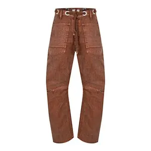GOC DENIM Flocked Barrel Leg Jeans - Brown