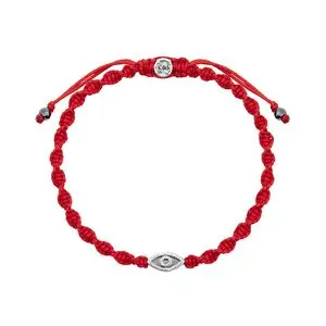 KARMA AND LUCK Silver String Evil Eye Charm Bracelet - Red