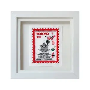 LILLY LOVES Black / Red Tokyo Inspired Embroidered Stamp Art - Black/red