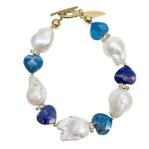 FARRA Baroque Pearl, Lapis And Apatite Bracelet - Blue