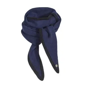 TIRILLM Ayla Small Neck Scarf In Soft Pure Cashmere, Navy Blue With Trimming - Black