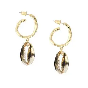 ADRIANA PAPPAS DESIGNS Hammered Hoop Shell Drop Earrings - Yellow