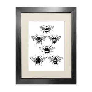 EMILY CARTER British Bees' Fine Art Print A3 - Black