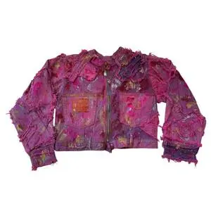 ZASTASTUDIO Wearable Ruins Shredded Denim Crop Jacket - Pink