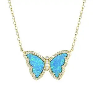 KAMARIA Butterfly Pendant Necklace With Opal And Crystal - Blue/green
