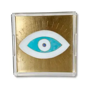 CASA DUNIYA Artisan Hand-painted Nazar Evil Eye Vanity & Serving Tray - Gold