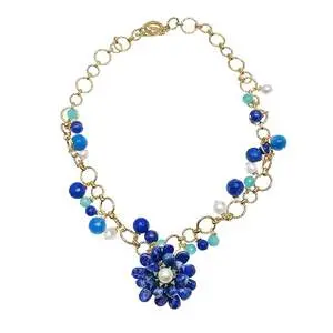 FARRA Removable Flower Statement Necklace - Blue