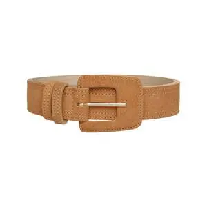 BELTBE Suede Belt With Rectangle Buckle - Brown