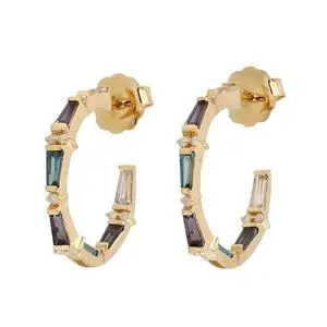 ARTISAN 18k Gold Multi Gemstone And Diamond Hoop Earrings - Yellow