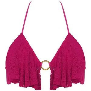 ANTONINIAS Paloma Padded Halter Bikini Top With Ruffles - Pink