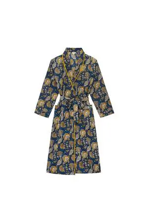 INARA Midnight Marigold Floral Cotton Robe - Blue