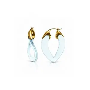 GOLD & HONEY Lucite Curb Link Hoop Earrings With Blue Diamond - Gold/blue