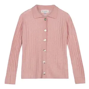 BEL CASHMERE Cashmere Ribbed Polo Cardigan - Pink
