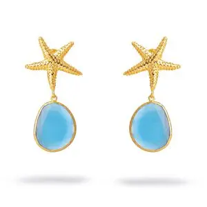 EBRU JEWELRY Ocean Star Cat Eye Dangle Earrings - Gold/blue