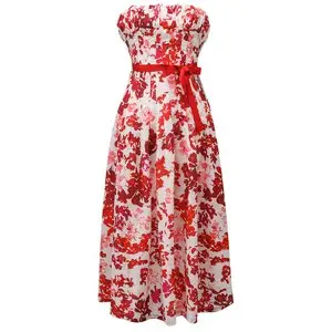 SMART AND JOY Floral Print Bustier Dress - Red