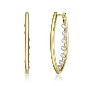 GENEVIVE 14k -plated Pearl Hoop Earrings - Gold